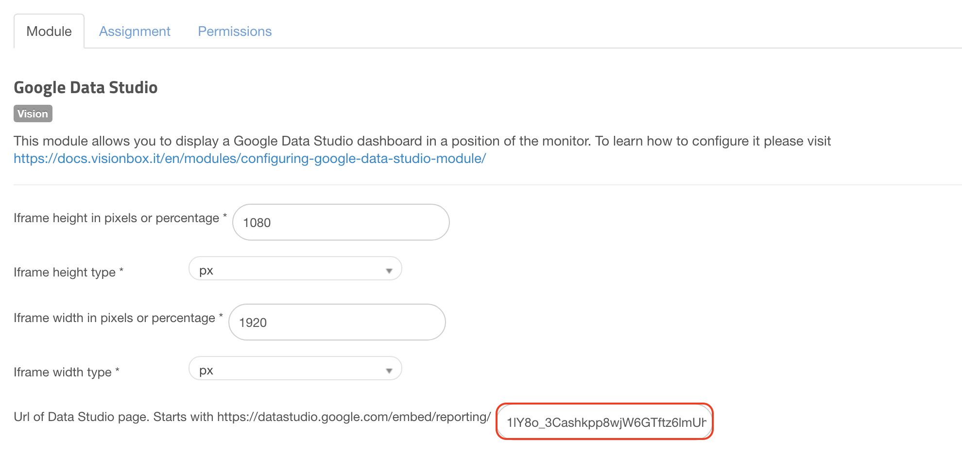 Configuring Google Data Studio Module | Docs Visionbox