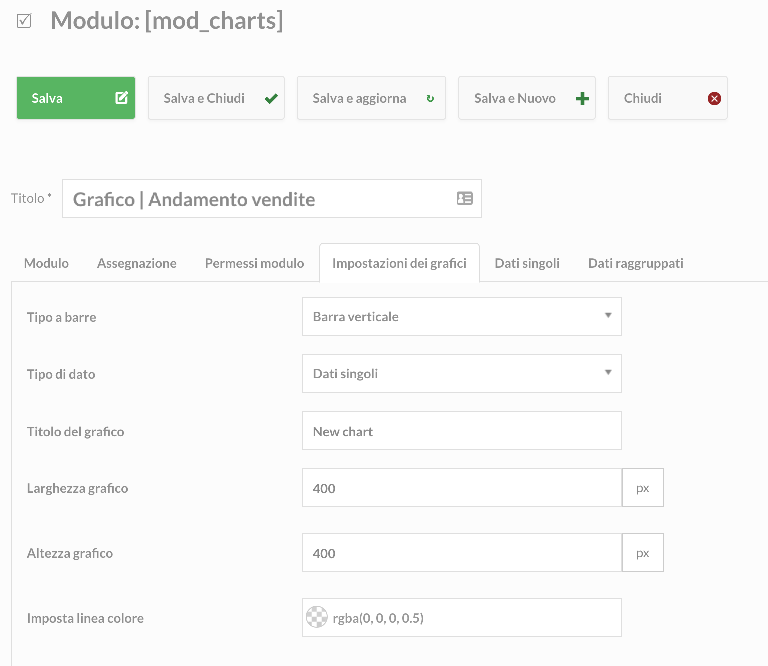 Configurare Modulo Charts | Docs Visionbox