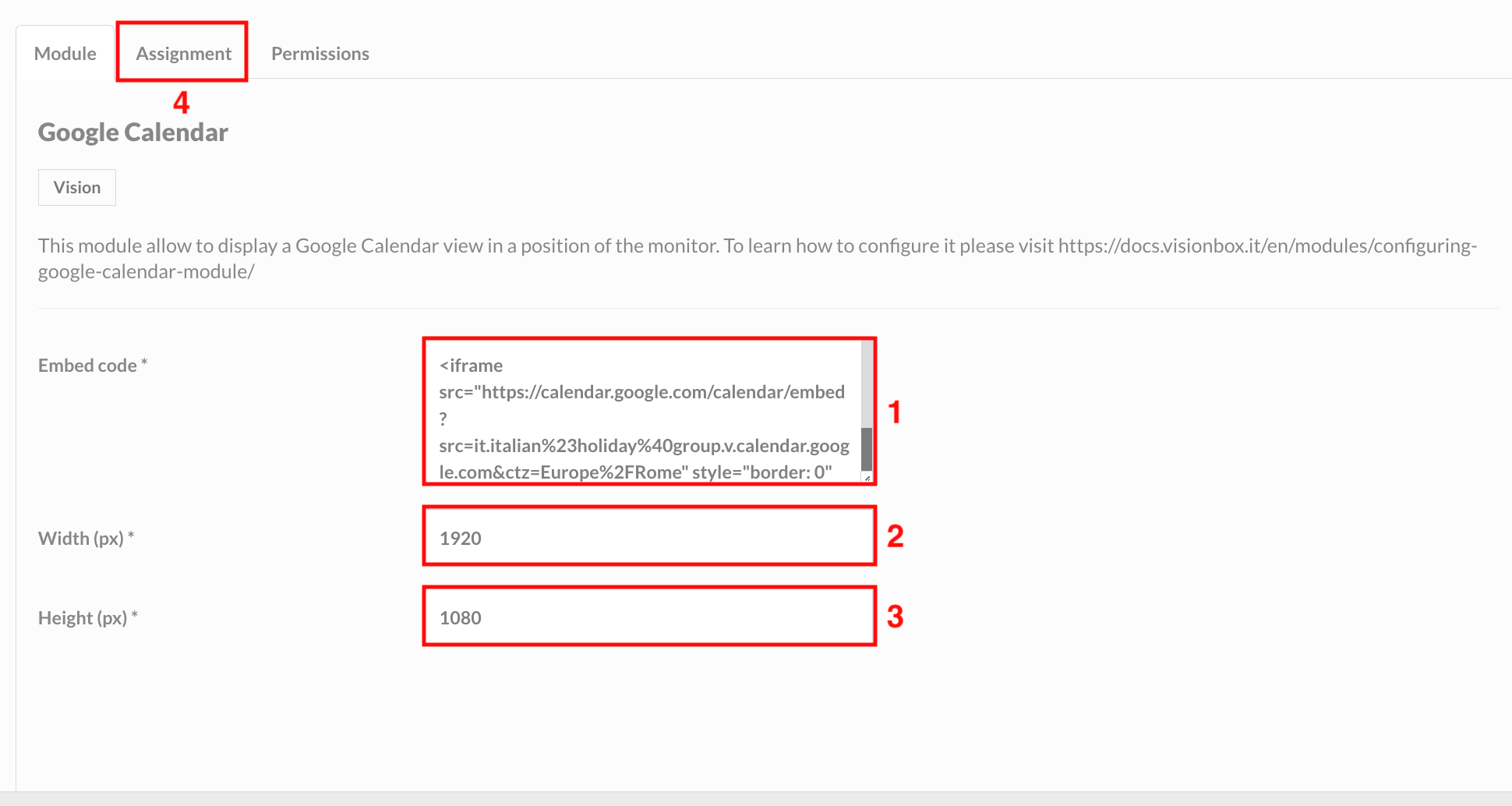 Configuring Google Calendar Module | Docs Visionbox