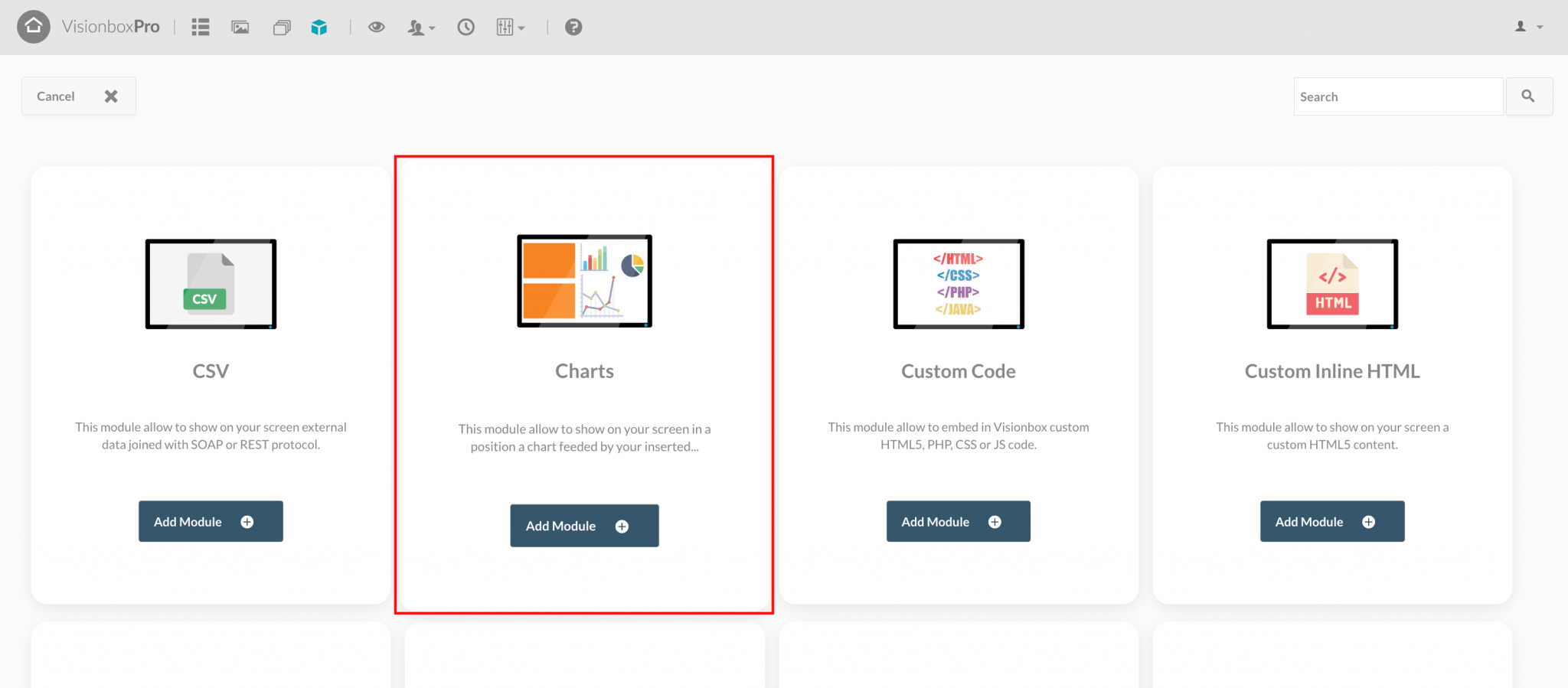 Charts Module Configuration | Docs Visionbox