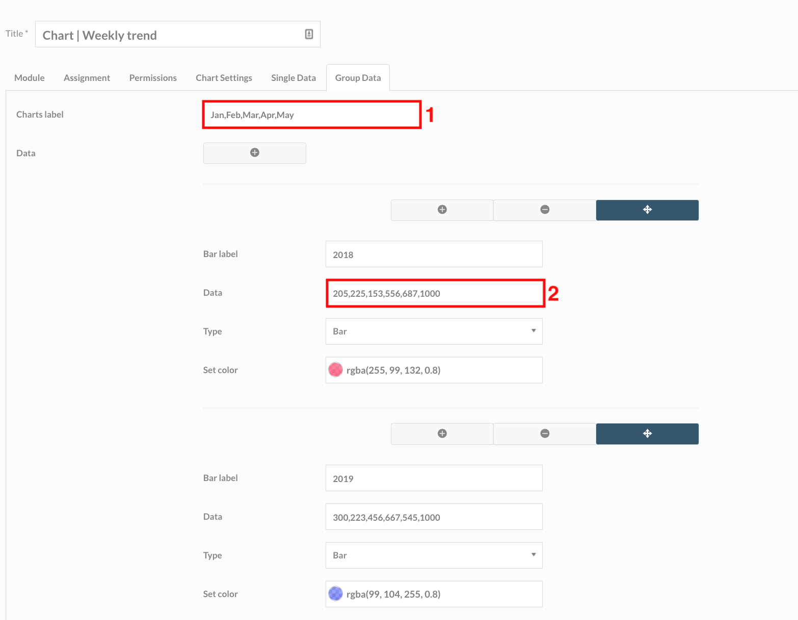 Charts Module Configuration | Docs Visionbox