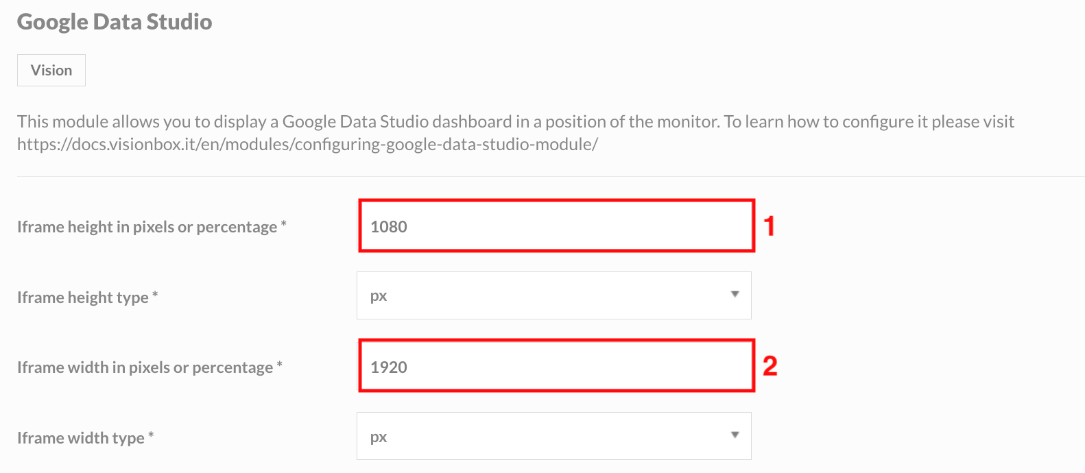 Configuring Google Data Studio Module | Docs Visionbox
